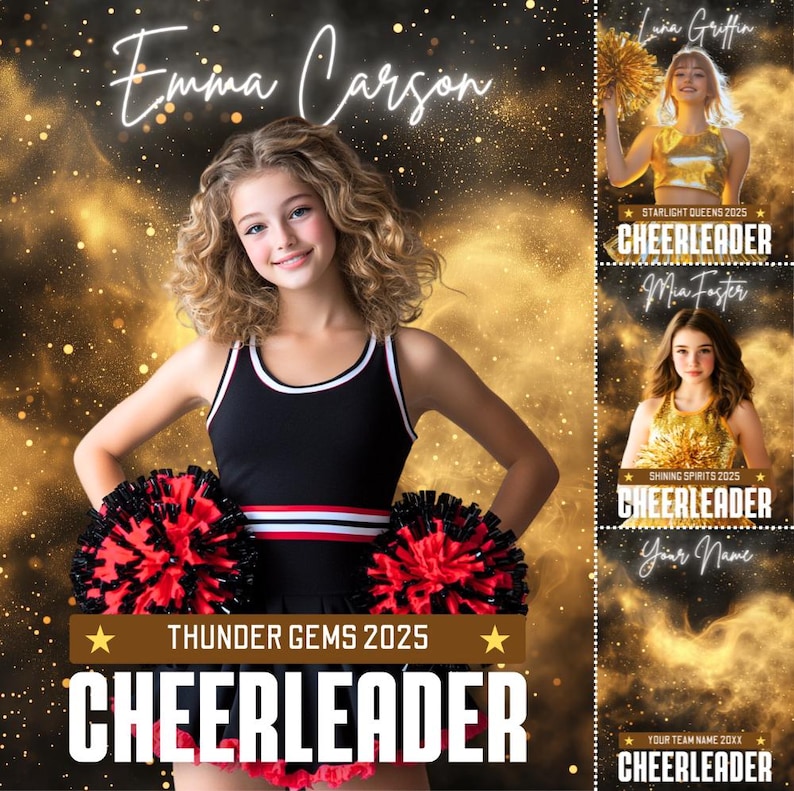 Editable Cheerleader Canva Poster With Gold Confetti and Sparkling ...