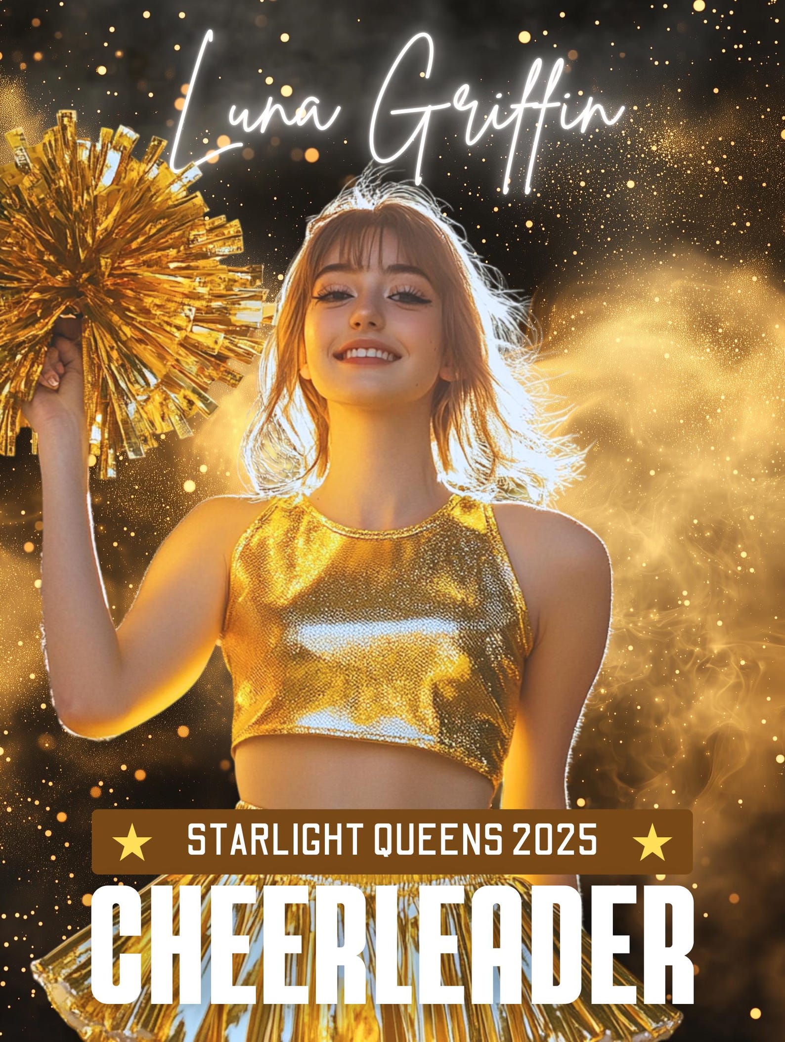 Editable Cheerleader Canva Poster With Gold Confetti and Sparkling ...