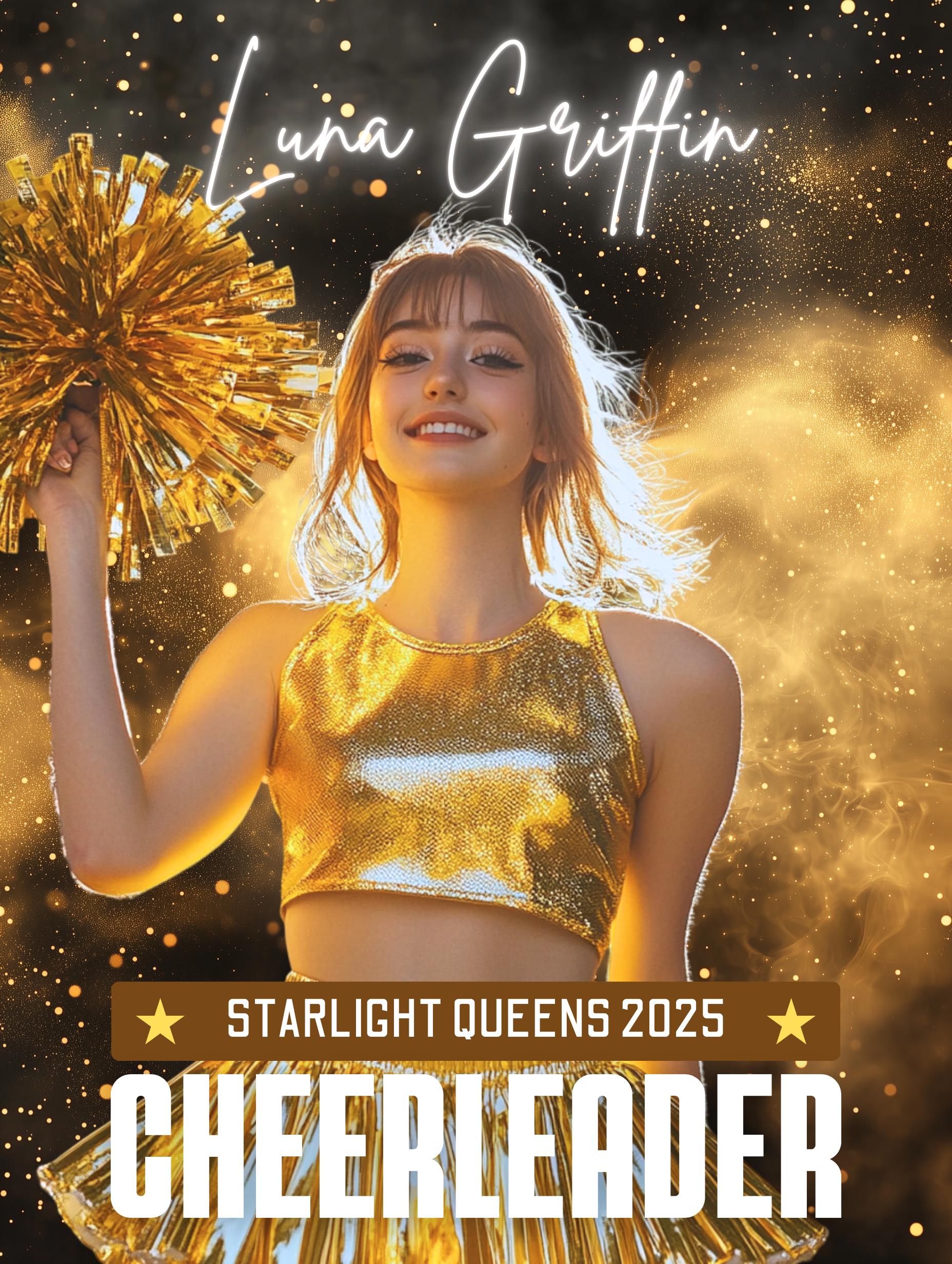Editable Cheerleader Canva Poster With Gold Confetti and Sparkling ...