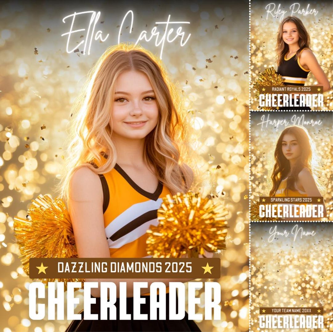 Editable Cheerleader Canva Poster With Gold Confetti and Sparkling ...