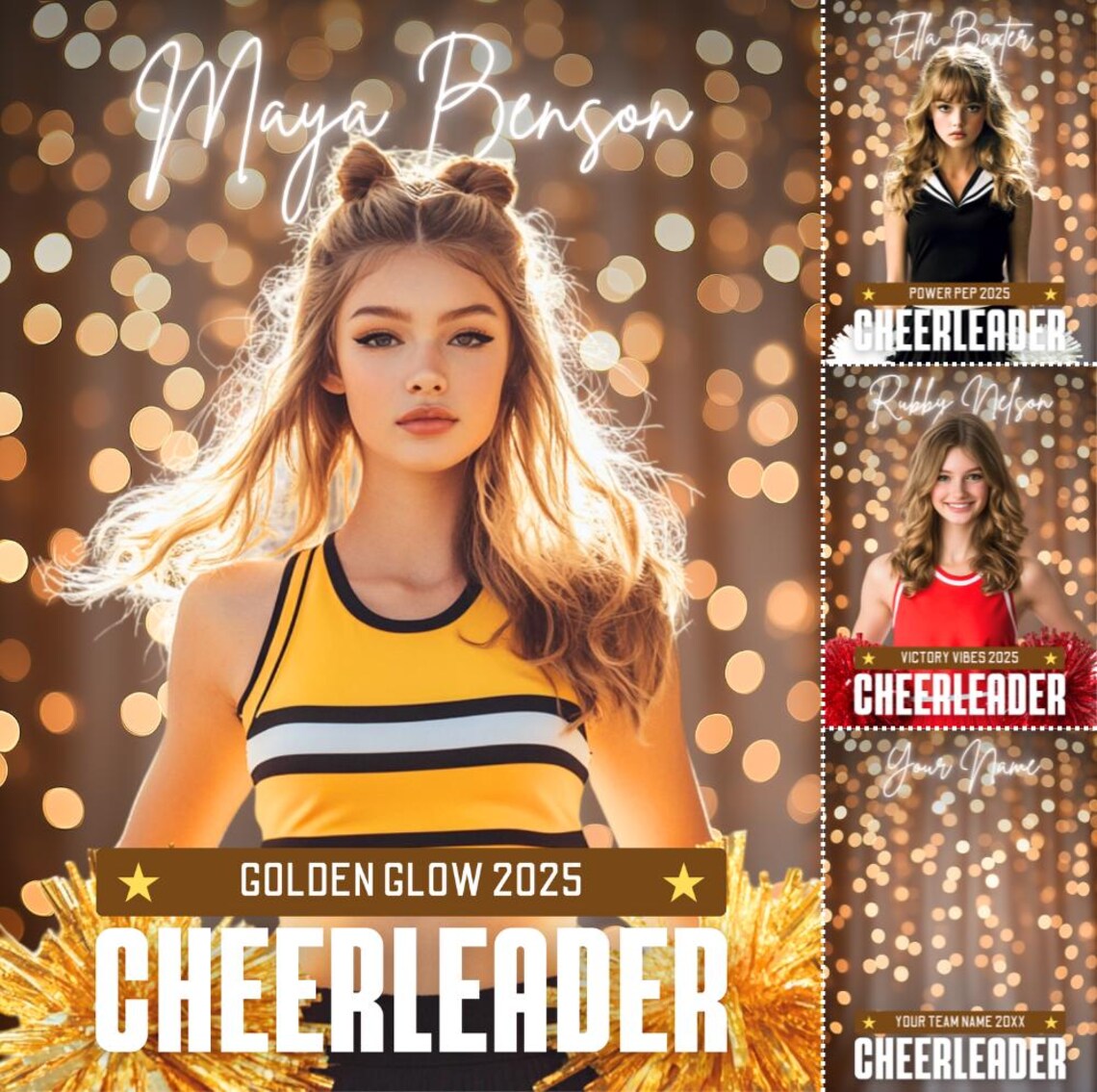 Editable Cheerleader Canva Poster With Gold Confetti and Sparkling ...
