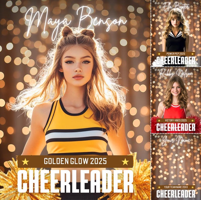 Editable Cheerleader Canva Poster With Gold Confetti and Sparkling ...