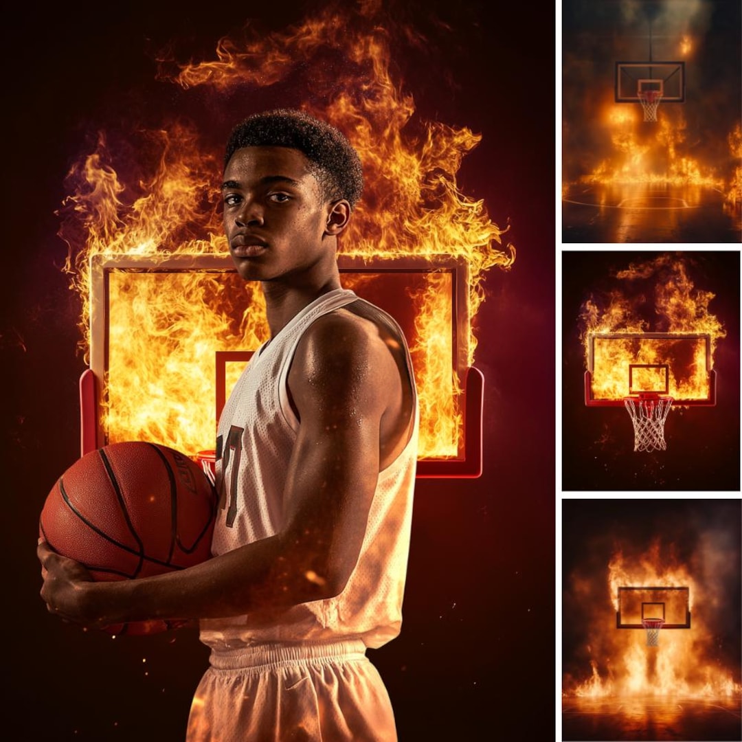 15 Basketball Fiery Backgrounds Digital Basketball Backdrop & Poster ...