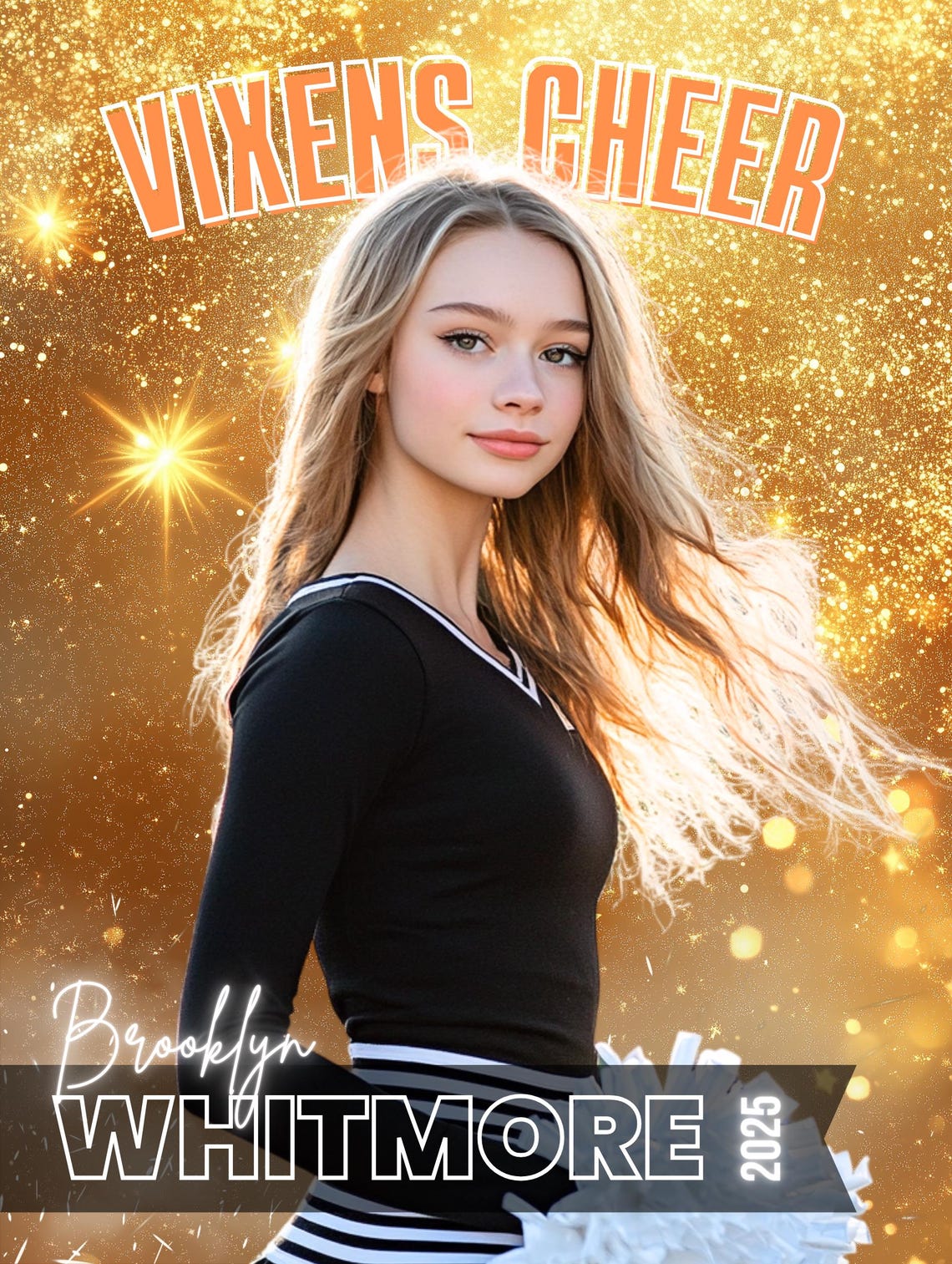 Editable Cheerleader Canva Poster With Gold Stars, Cheer Dance ...