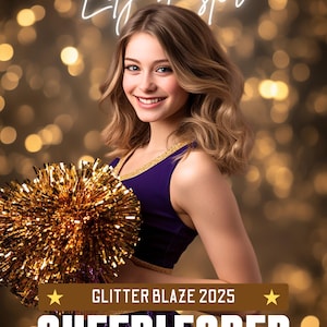 Editable Cheerleader Canva Poster Cheer Dance Senior Banner, Gold Black ...