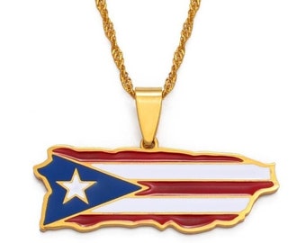 Puerto Rico Map Gold Necklace - Etsy
