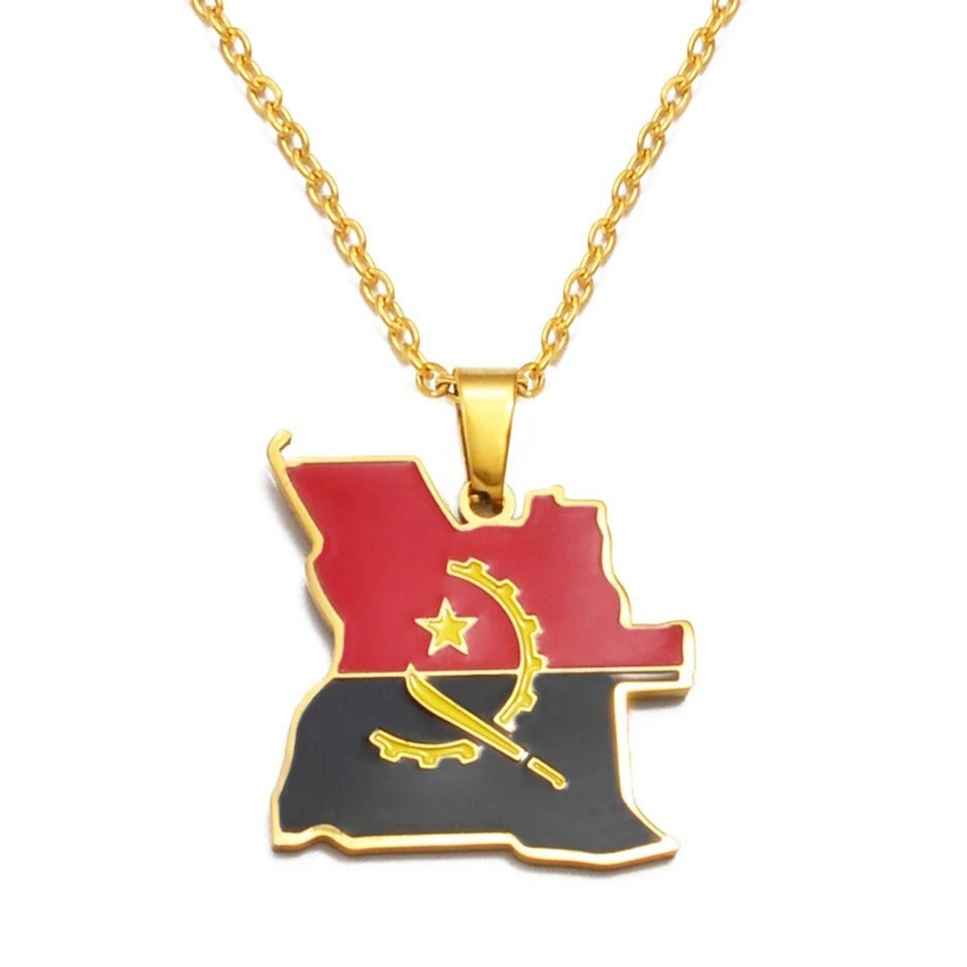 Angola Map and Flag Necklace - Etsy