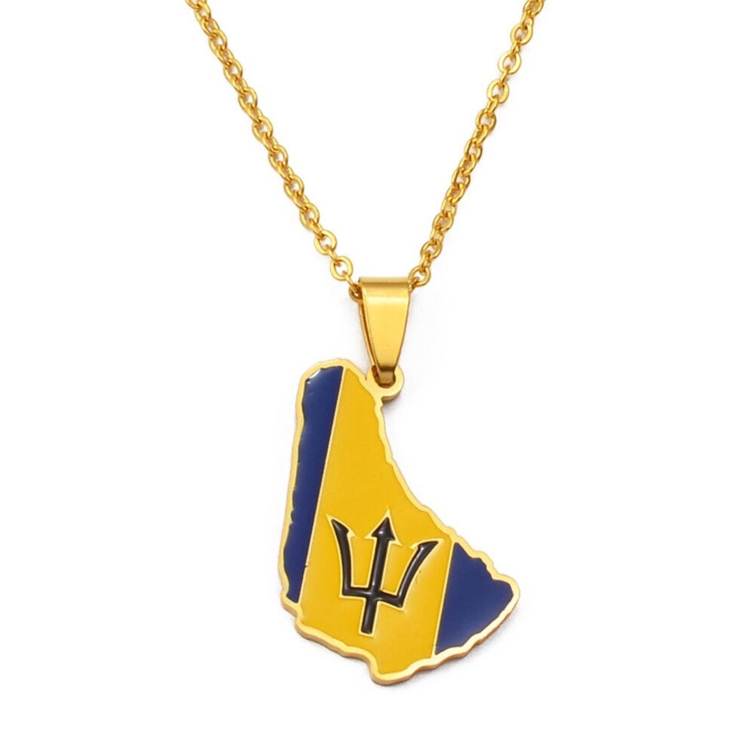 Barbados Map and Flag Necklace - Etsy
