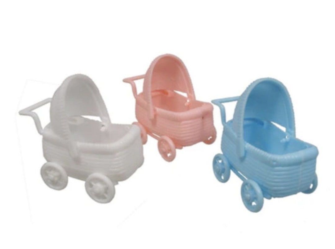 12 Pieces Plastic Baby Buggy Stroller Favor Favors - Blue or White or ...