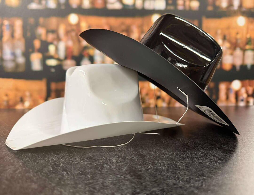 6 Each 8.5" Black or White Plastic Cowboy Hat Favor Decoration Western ...