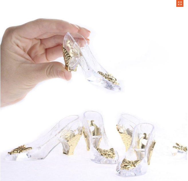 Pkg 24 Clear & Gold Plastic Cinderella Slipper Shoe Princess Theme ...