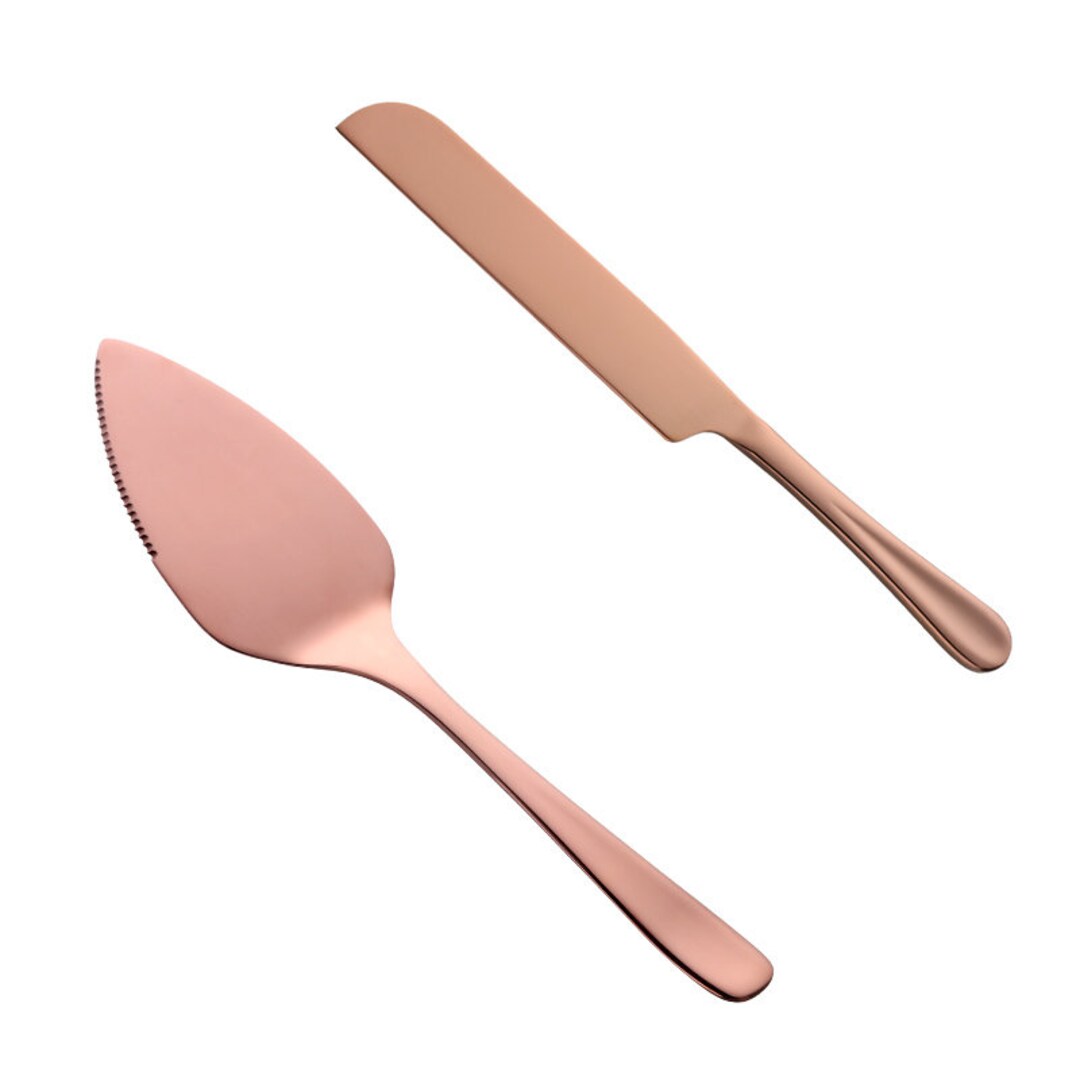 Personalized Rose Gold Server & Knife Set for Wedding, Anniversary ...