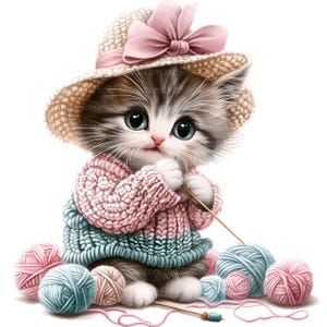 17 Kitten Clipart, Crochet Clipart, Knitting Clipart, Yarn Clipart ...