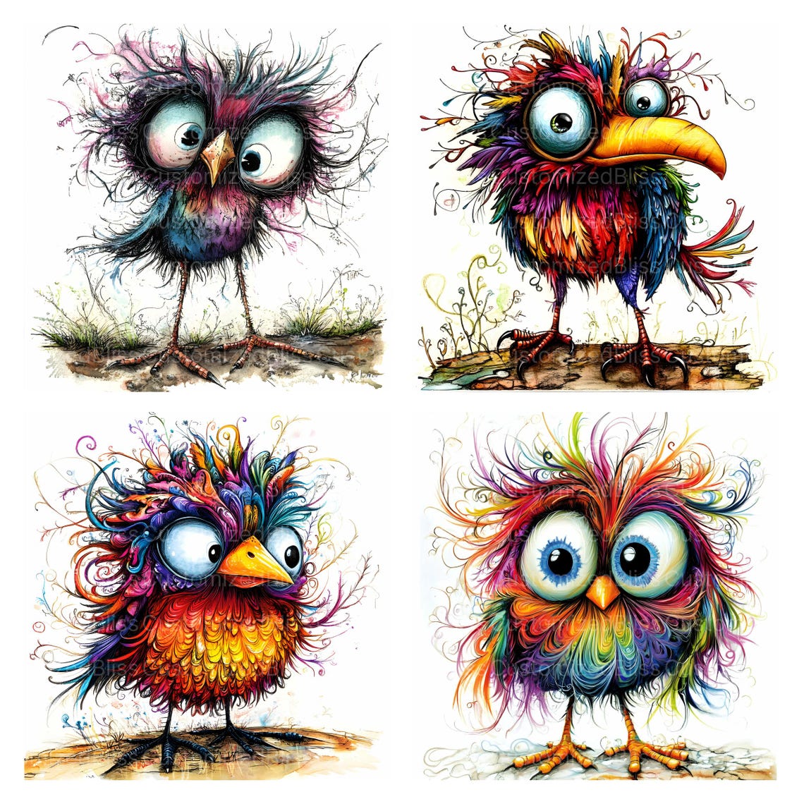 Frazzled Bird Clip Art, 15 High Quality JPG, Quirky Bird, Cartoon Birds ...