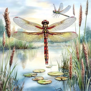 20 Cattails and Dragonflies Clip Art, Dragonfly Clipart, Cattails ...
