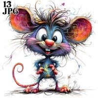 12 Scruffy Mice Clipart Set, 12 Pngs/jpgs, Funny Mouse Art, Whimsical ...
