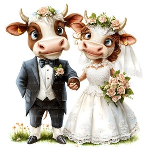 15 Cute Cow Wedding Couple Clipart, Bride and Groom Cows in Wedding ...