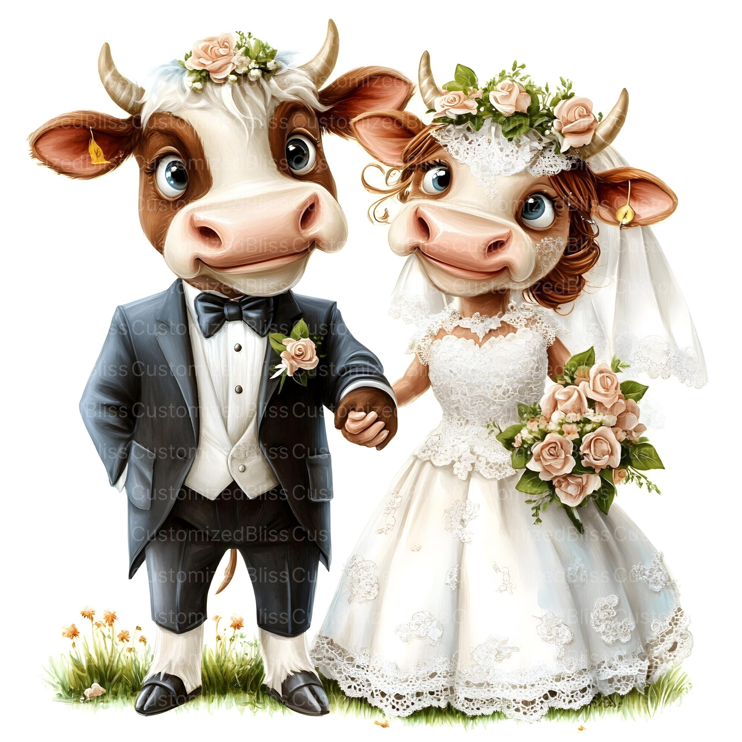 15 Cute Cow Wedding Couple Clipart, Bride and Groom Cows in Wedding ...