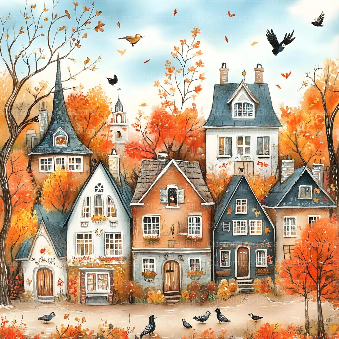 20 Whimsical Autumn City Clipart, Autumn Clipart, High Quality Jpgs ...