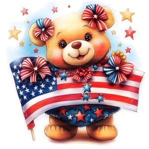 4th of July Teddy Bear Clipart, American Independence Day Bear, 4th of ...