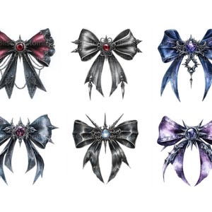 Watercolor Gothic Bow Clipart, 30 High Quality Jpgs, Black Bow, Goth ...