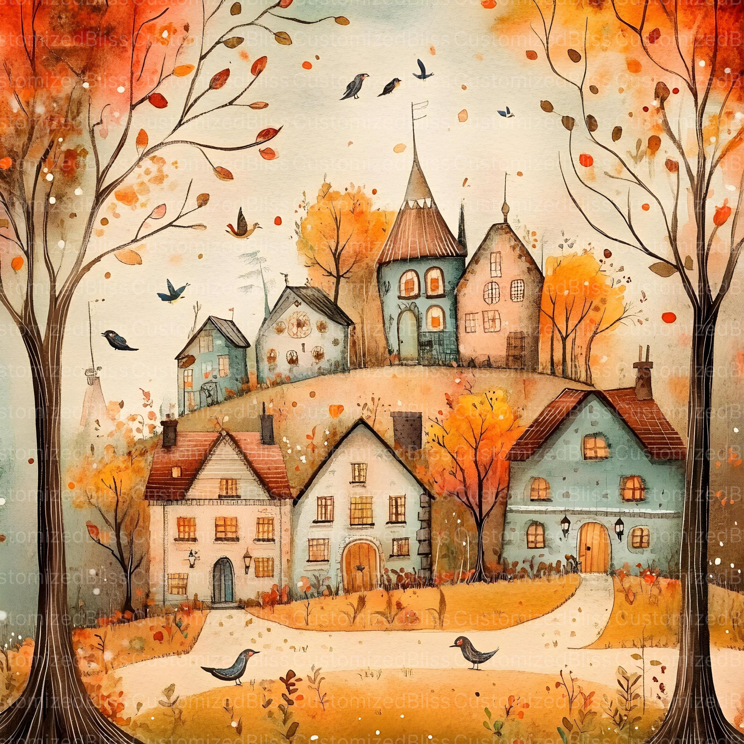 20 Whimsical Autumn City Clipart, Autumn Clipart, High Quality Jpgs ...