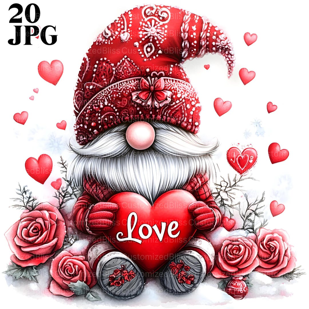 20 Valentines Gnome Clipart, Love Clipart, Romantic Clipart, Valentine ...
