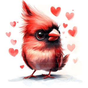 15 Valentine Red Cardinal Bird Clipart Bundle, Valentine Clipart, Heart ...