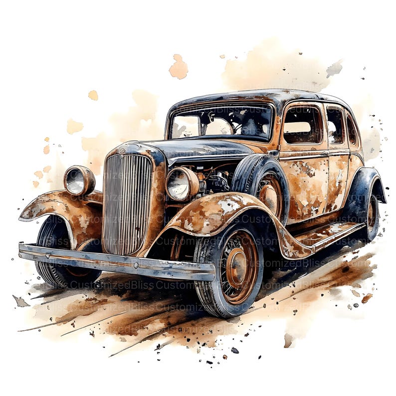20 Watercolor Cars Clipart, Vintage Car Clipart, High Quality JPG ...
