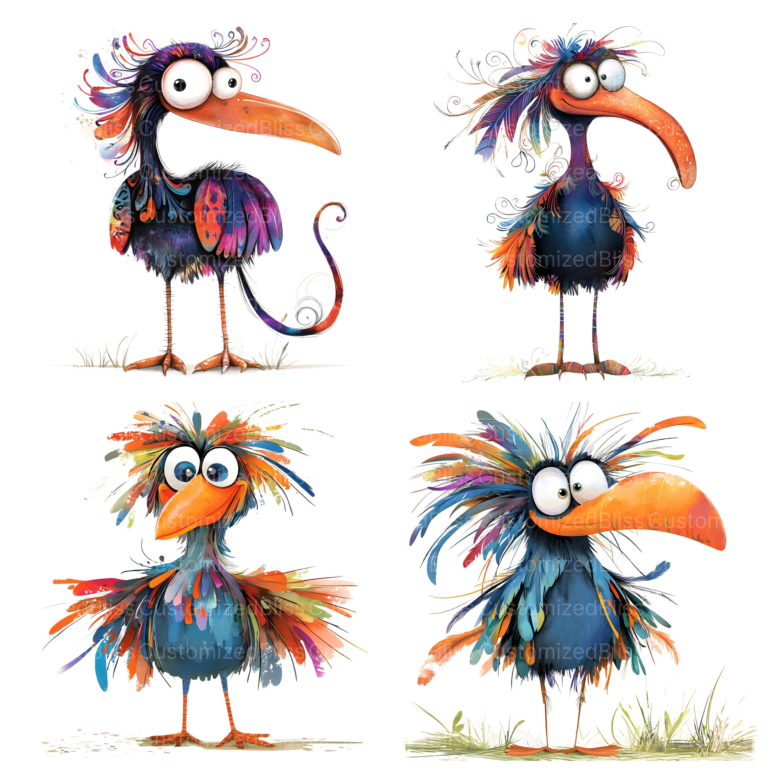 15 Whimsical Birds Clipart, Funny Birds, Cartoon Birds, Fluffy Birds ...