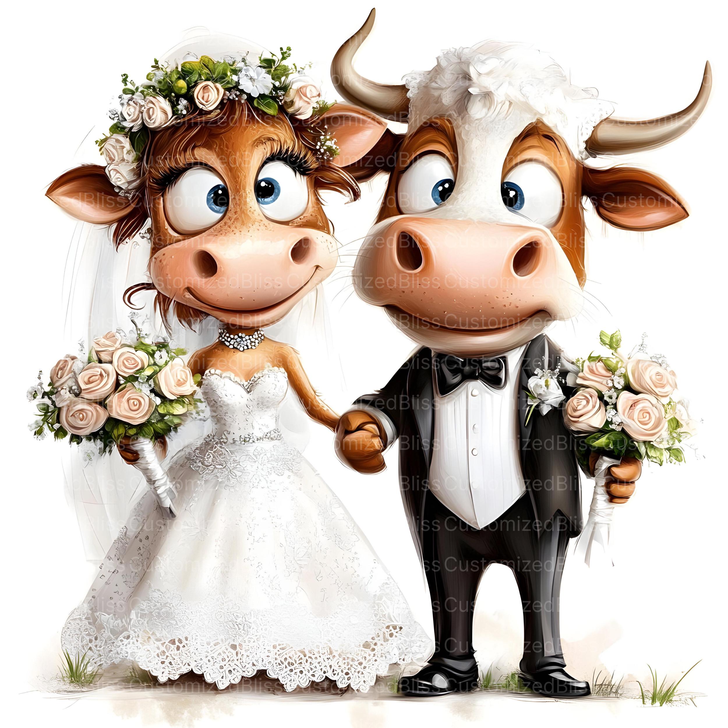 15 Cute Cow Wedding Couple Clipart, Bride and Groom Cows in Wedding ...