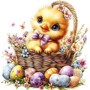 20 Easter Baskets, Chick Clipart, Easter Chicken, Easter Clipart ...
