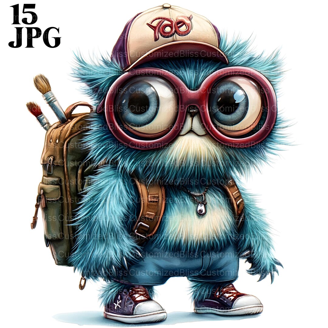 15 Cute Baby Monster Go to School Backpack Books, Monster Clipart ...