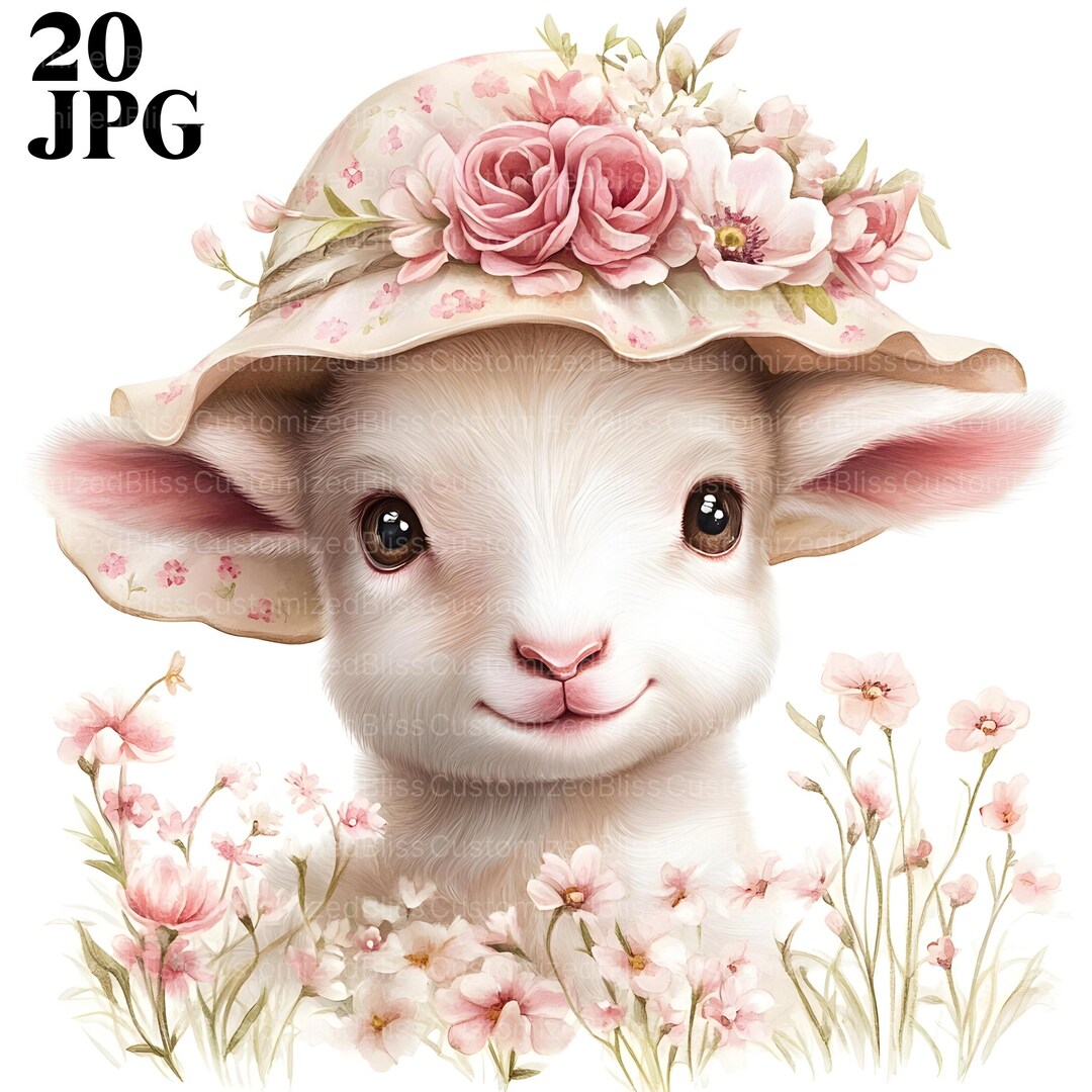 20 Lovely Spring Flower Lamb Clipart Bundle, Cute Lamb, Sheep Clipart ...
