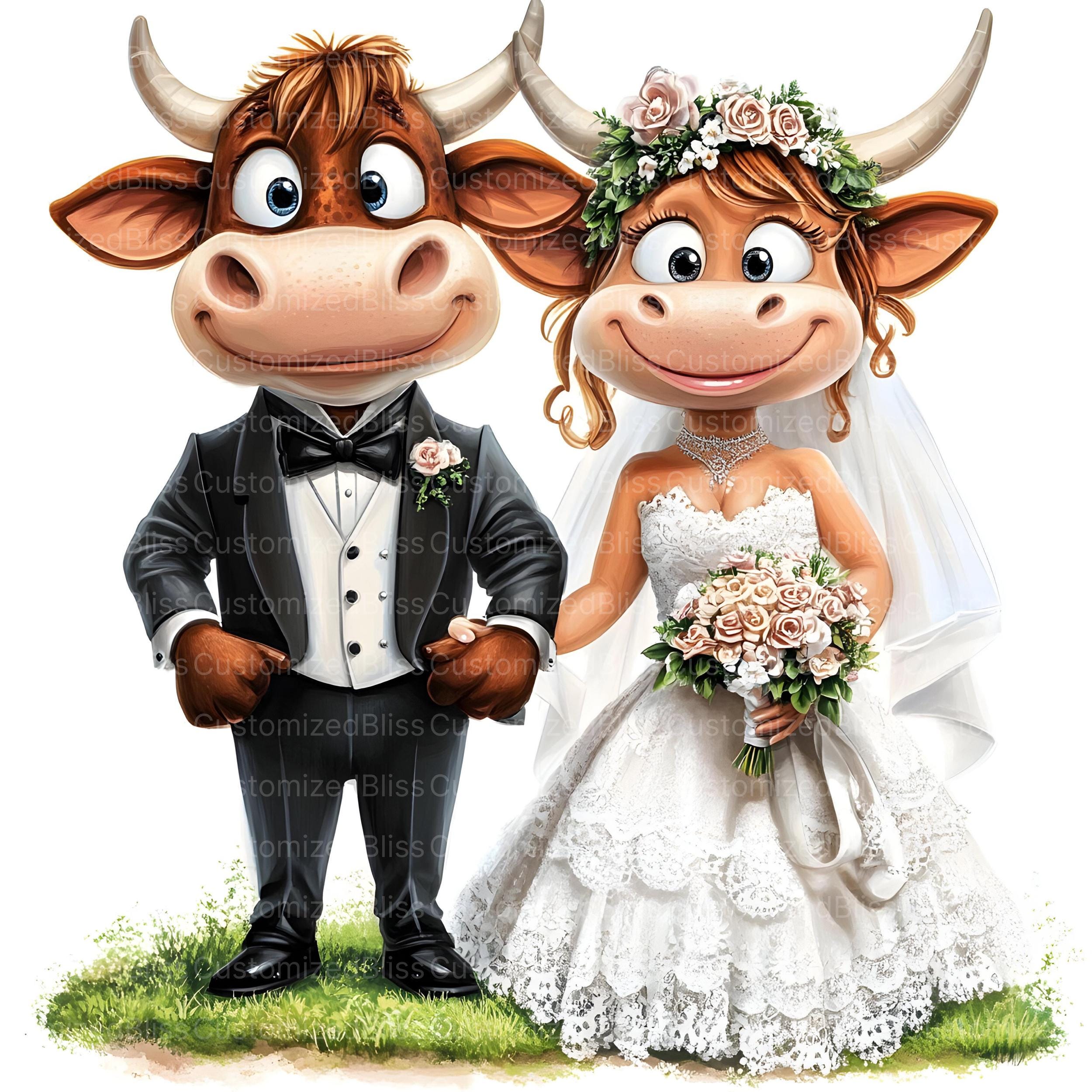 15 Cute Cow Wedding Couple Clipart, Bride and Groom Cows in Wedding ...