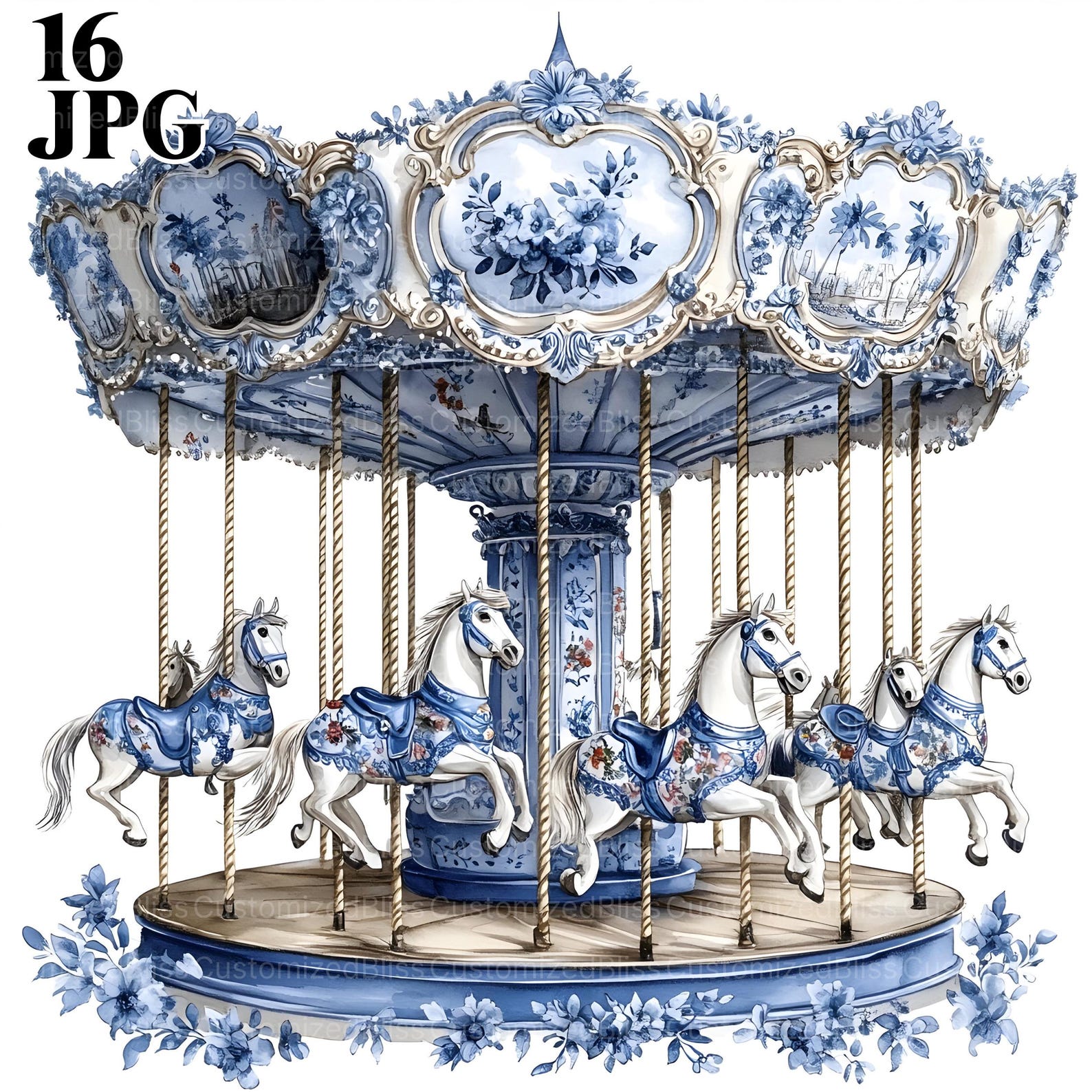 16 Vintage Carousel Clipart, French Carousel, High Quality JPG ...