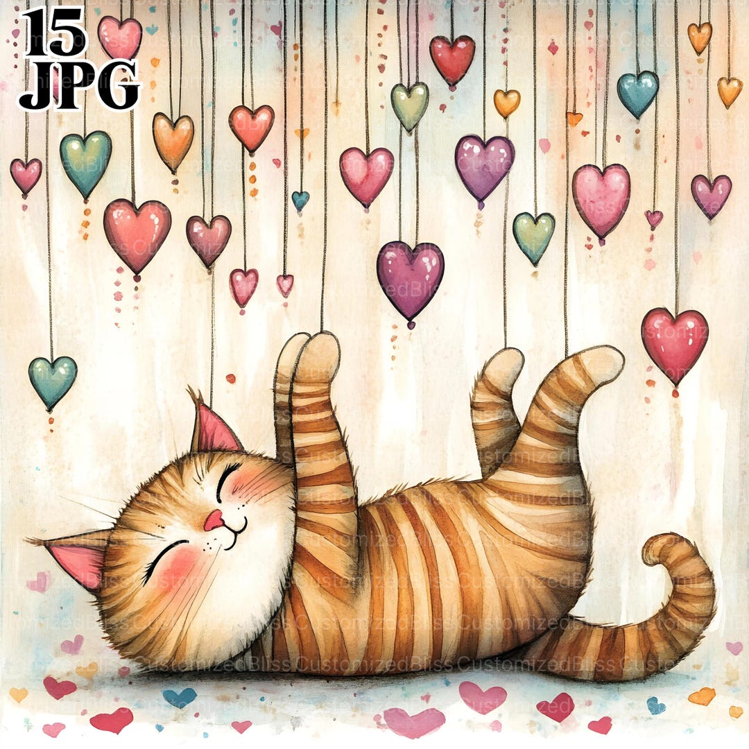 In Love With Cats Clip Art, 15 High Res Watercolor Jpgs for Junk ...