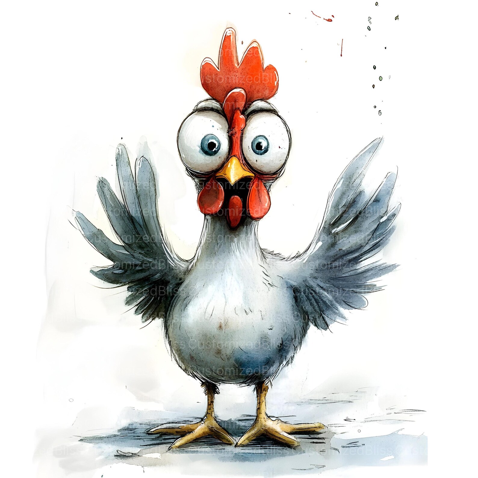 14 Funny Chicken Clipart, Funky Rooster, Silly Chicken Illustration ...