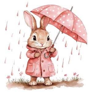 19 Bunny Rainy Clipart, Bunny With Umbrella, Bunny Clipart, Watercolor ...
