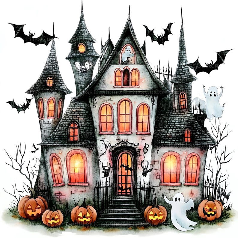 20 Whimsical Haunted House Clipart, Halloween Clipart, High Quality ...