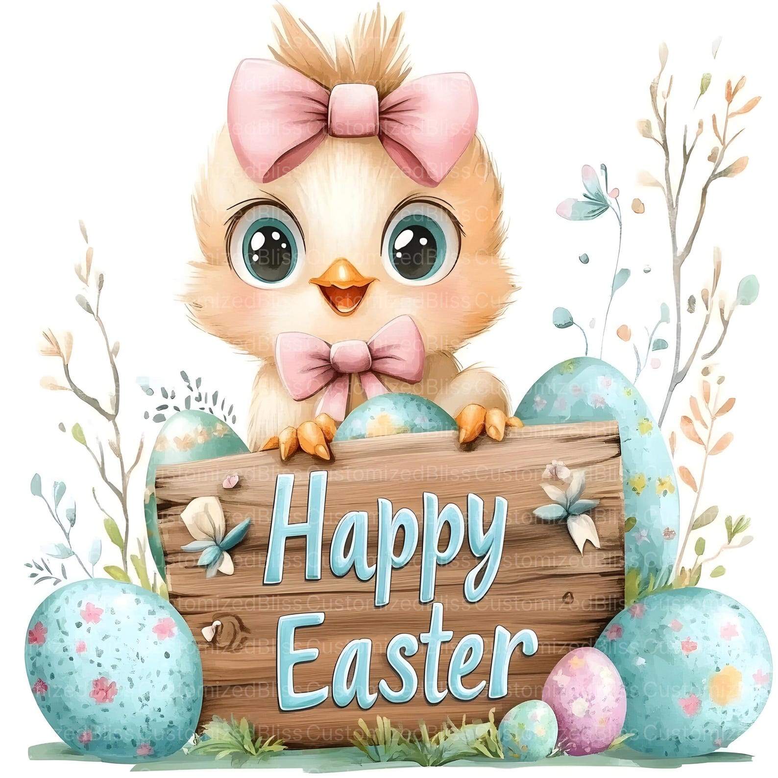 13 Easter Chick Clipart, Cute Baby Chick With Bow, Happy Easter, Easter ...