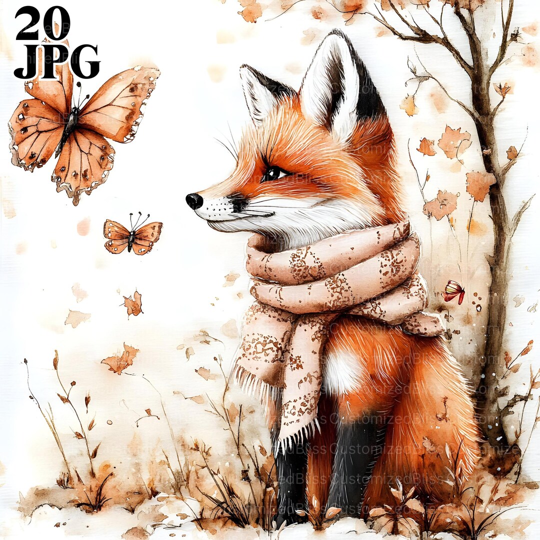 20 Fox and Butterfly Clipart, Fox Clipart, Watercolor Fox, High Quality ...