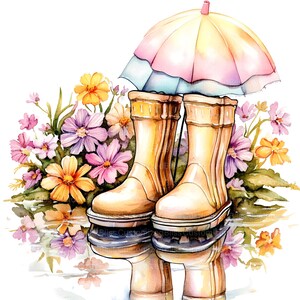 19 Rain Boots Clipart Bundle, Umbrella Clipart, Boots Watercolor ...