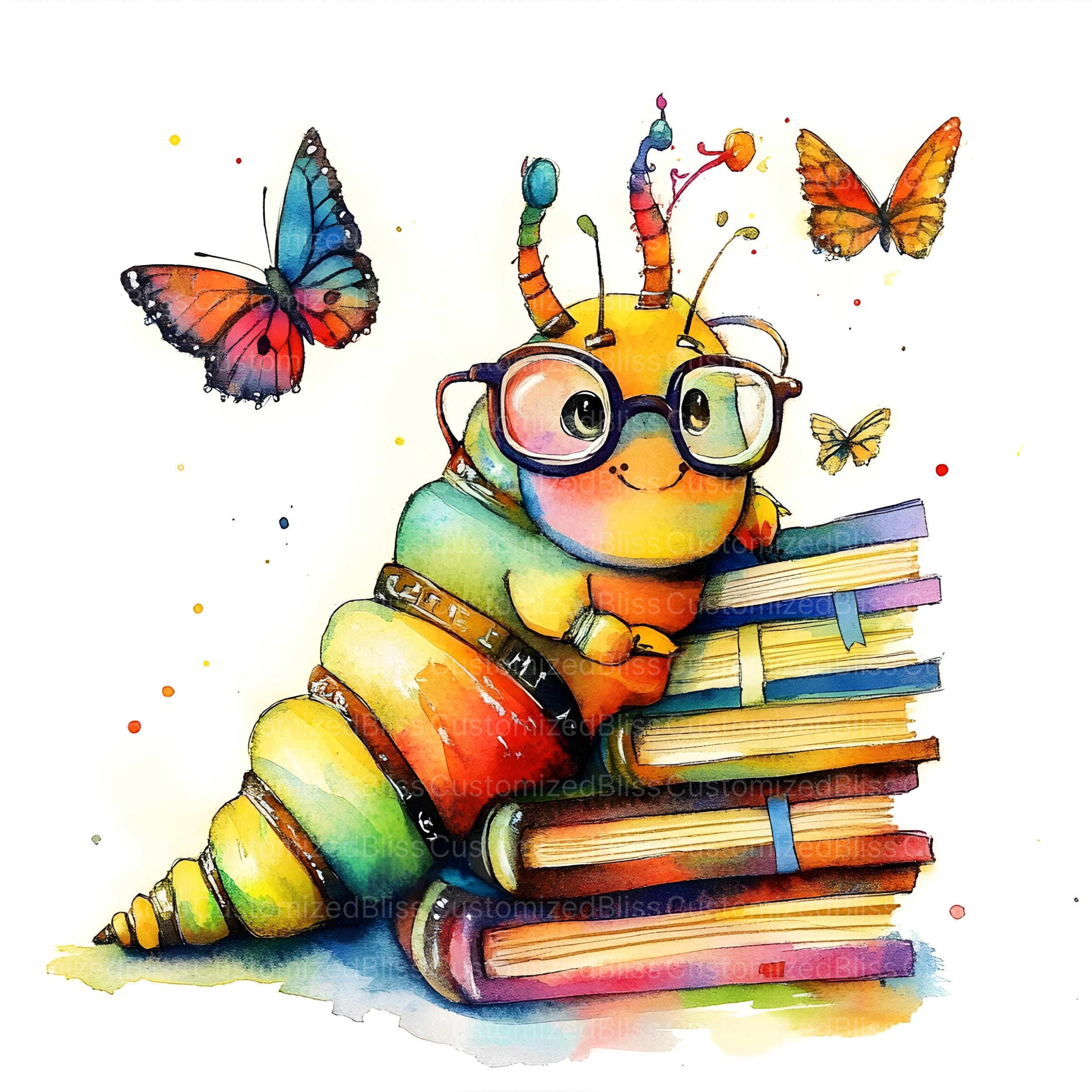 20 Bookworm Clipart, Nerdy Worm, Reading Worm Digital Art, Bookworm ...