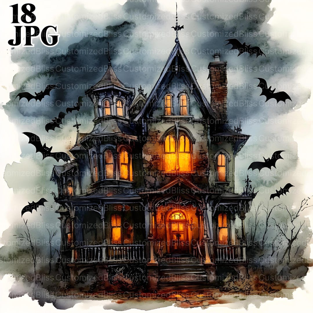 18 Spooky Halloween House Clipart, Halloween Clipart, High Quality Jpgs ...