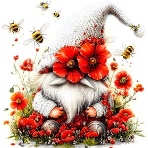 20 Poppy Gnome Clipart, Garden Gnome, Spring Gnome, Summer Gnome, Elf ...