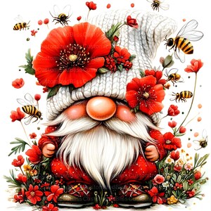 20 Poppy Gnome Clipart, Garden Gnome, Spring Gnome, Summer Gnome, Elf ...