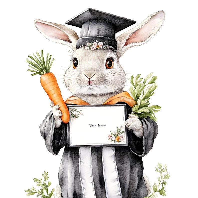 20 Graduation Clipart, Student Bunny Clipart, High Quality Jpgs ...