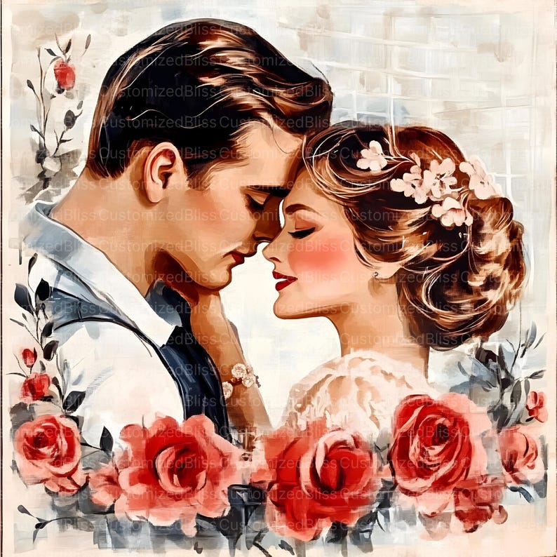 Retro Romantic Couple Clipart Bundle, 20 High Quality Watercolor Jpgs ...