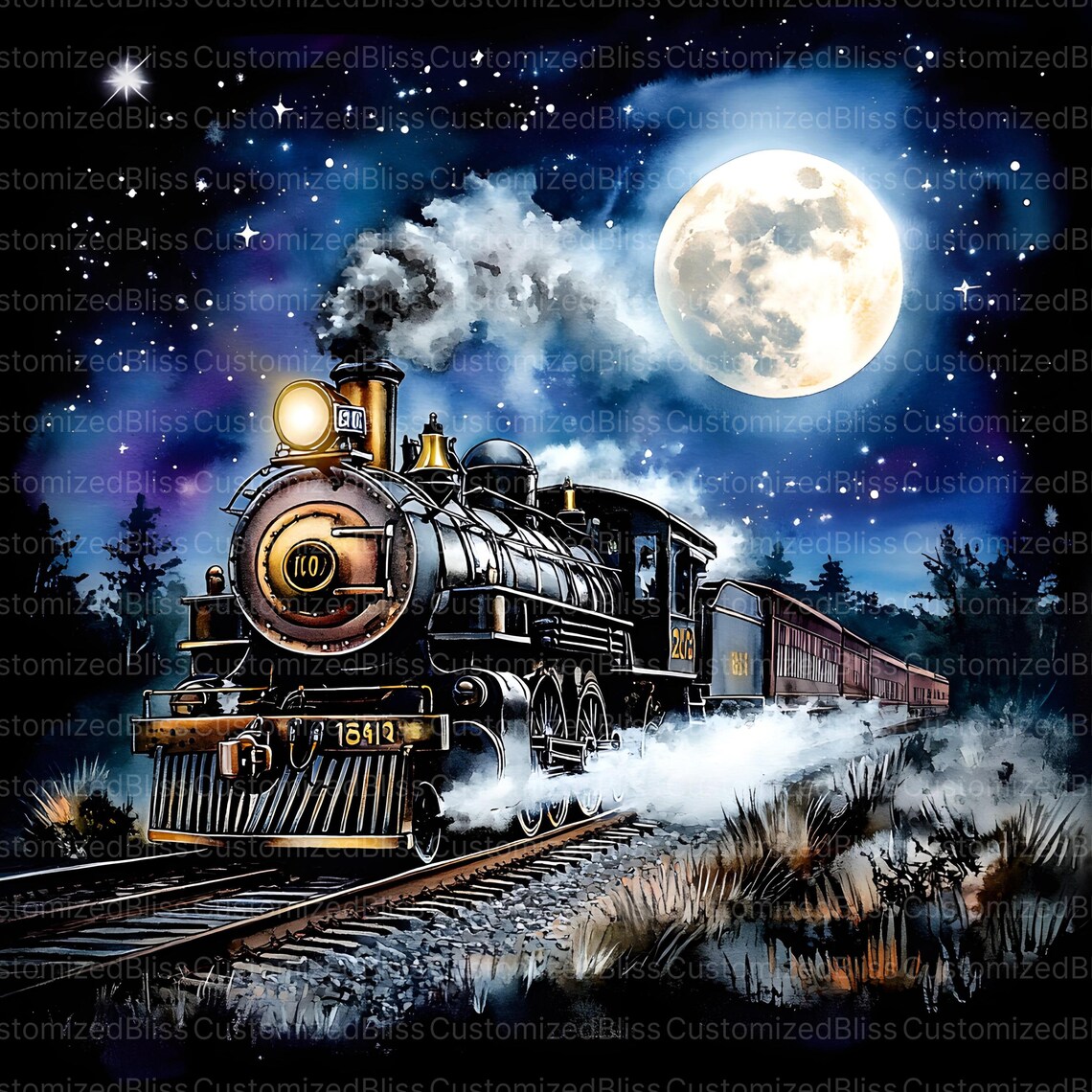 20 Midnight Train Clipart, Steampunk Train, Locomotive Clipart, High ...